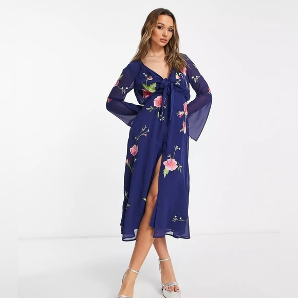 ASOS | Dresses | Asos Midi Floral Embroidered Dress | Poshmark
